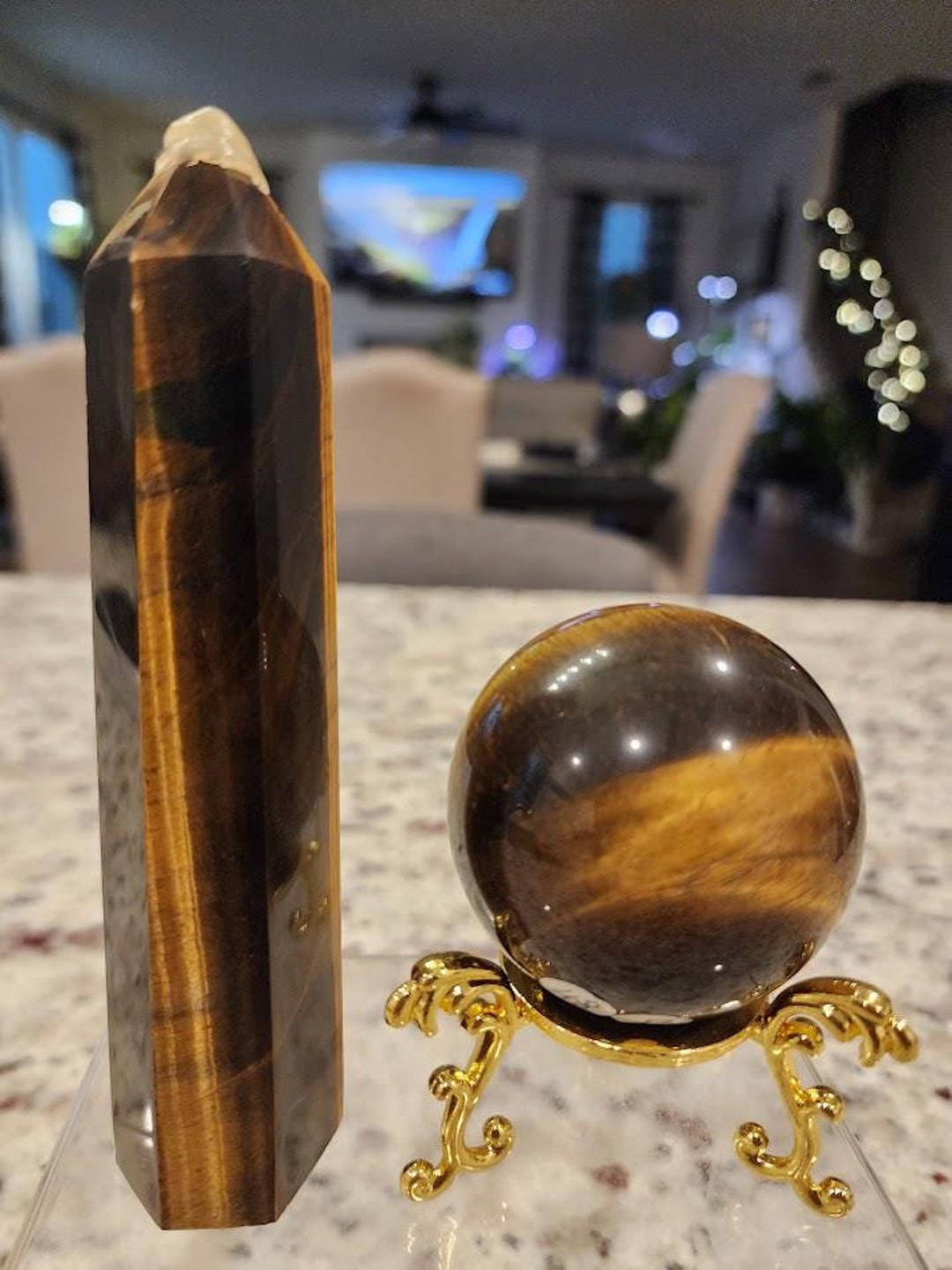 AAA Tiger Eye Sphere and Tower Set/ Tiger Eye Collection/ Chakra ...