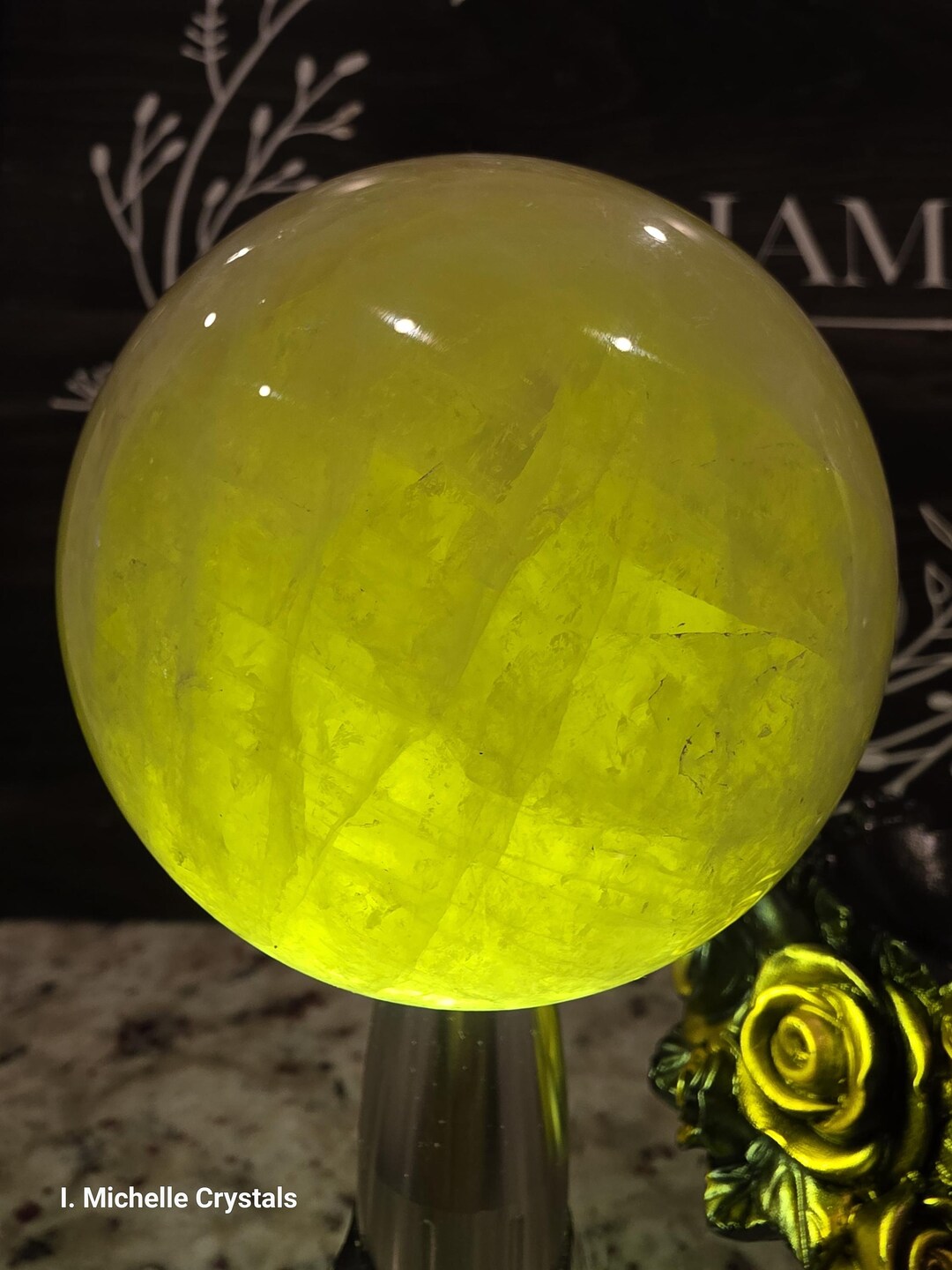 Beautiful Citrine Sphere With Flower Sphere Holder and FREE LIGHTED ...