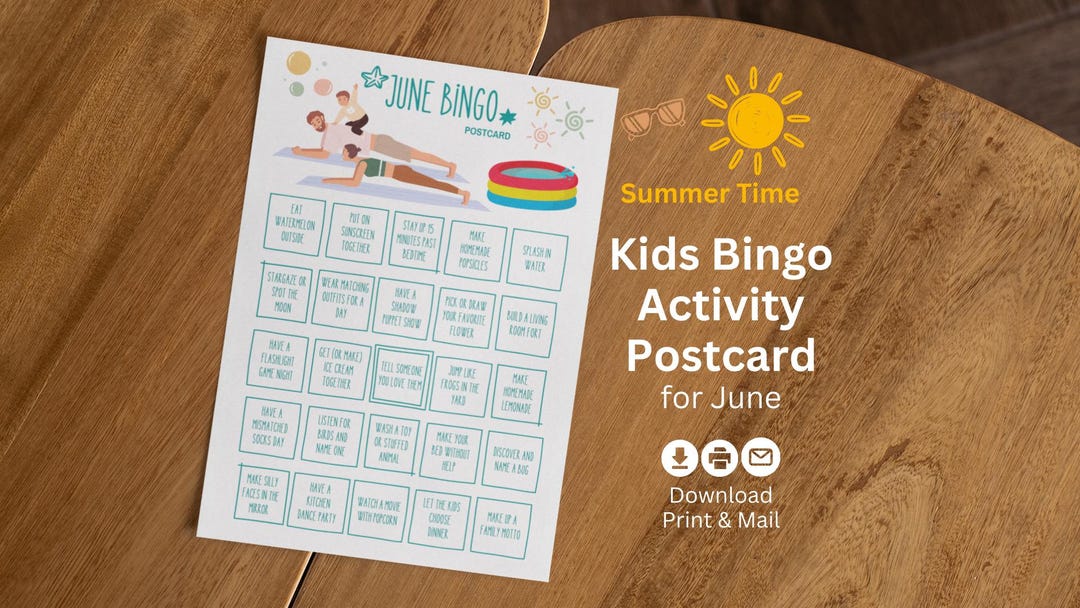 Summer Kids June Bingo Postcard (download and Print at Home) - Etsy