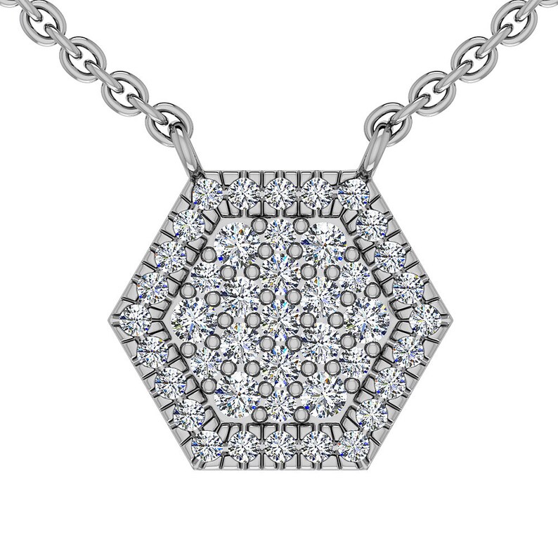 Solid Gold Octagon Necklace With Micro Pave Diamonds, Pendant, Cable ...