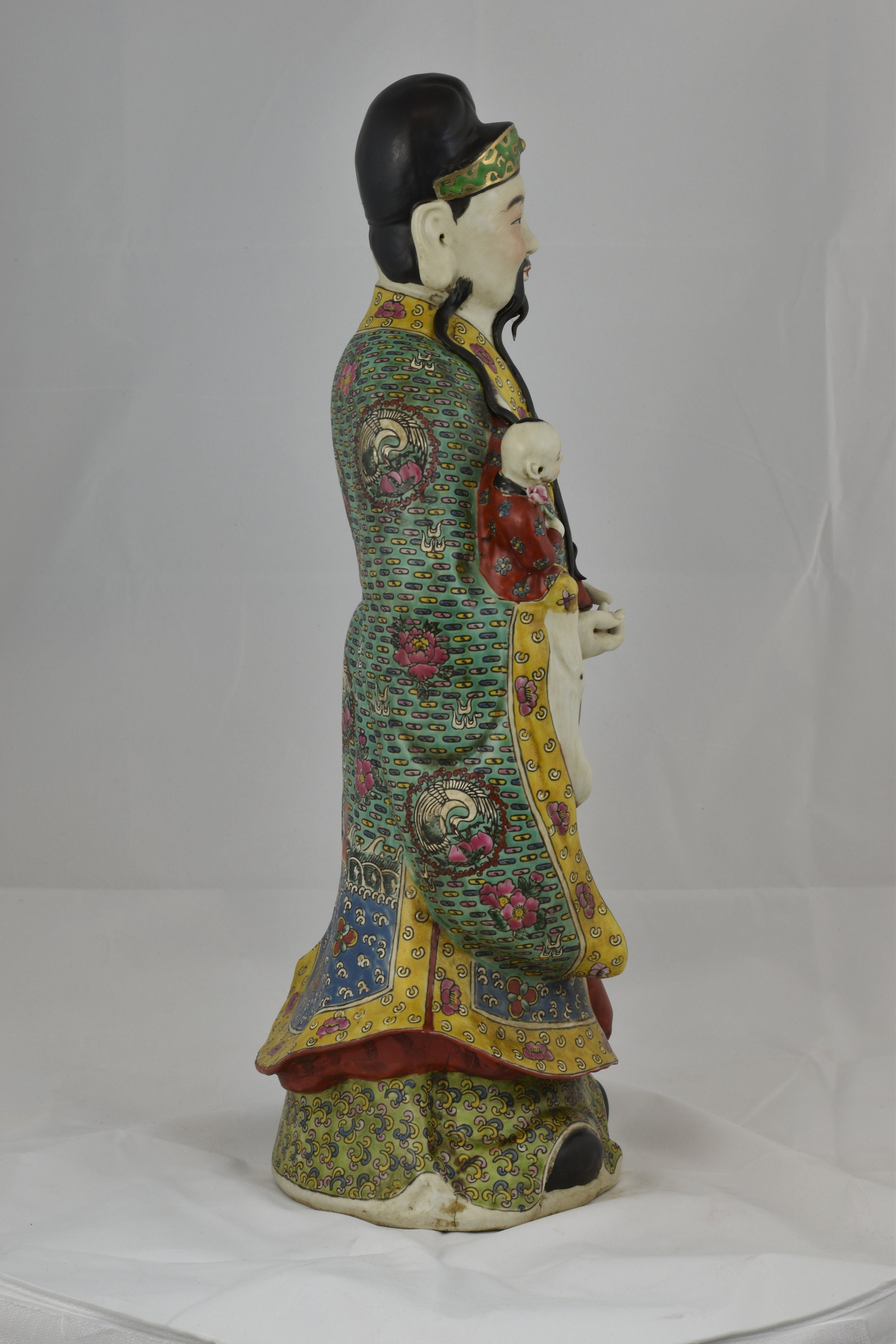 Vintage Chinese Qing Style Porcelain Statue of Wise Man Holding Child ...