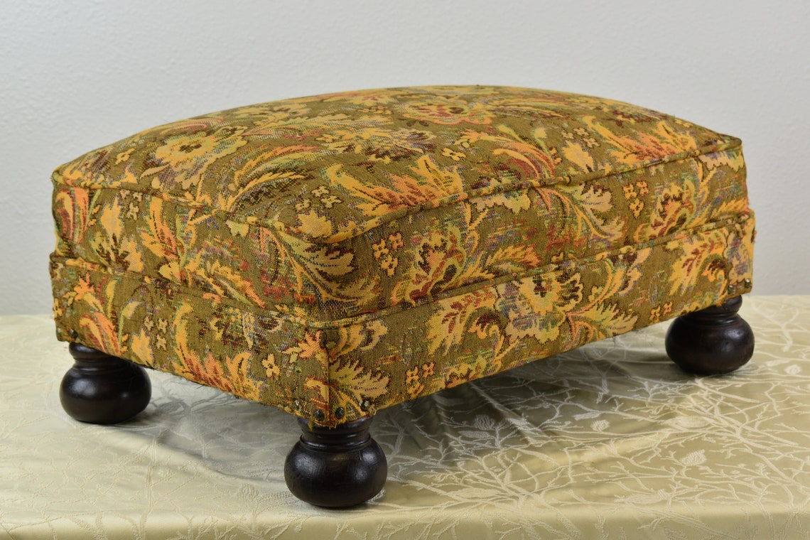 Vintage French Country Style Ottoman Footstool Bun Feet - Etsy