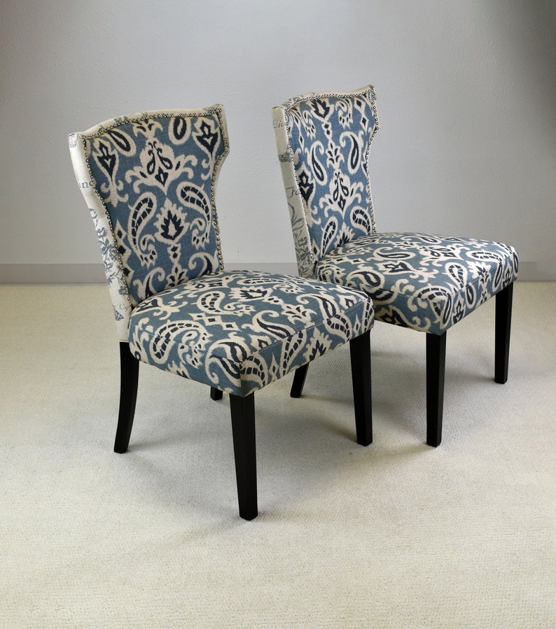 French Country Style Blue Paisley Accent Chair (set 2) - Etsy