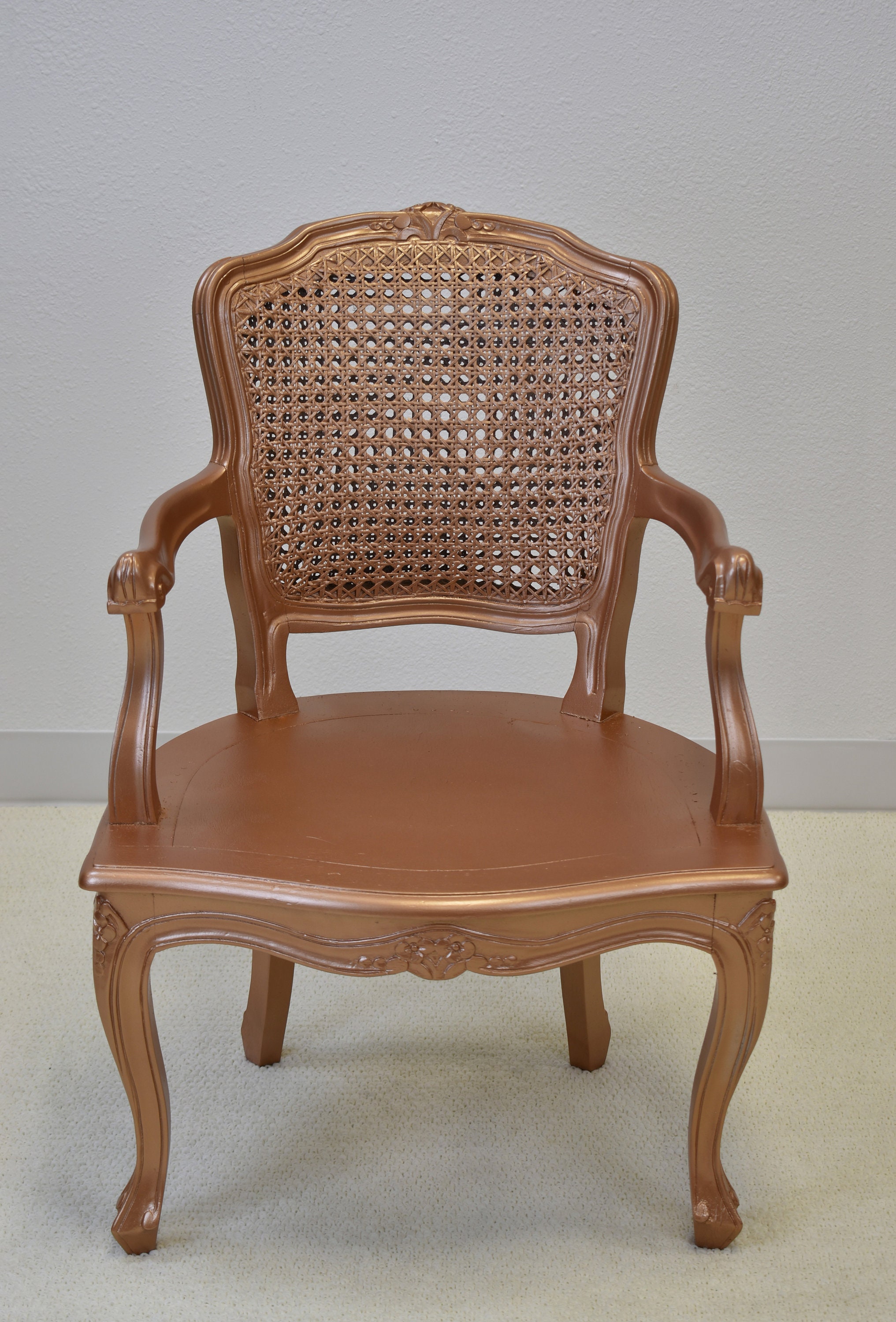 French Country Style Double Cane Back Accent Side Chair Carved Details ...