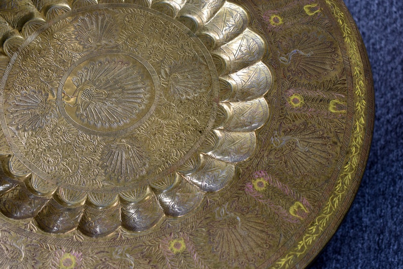 Anglo-indian Hammered/embossed Round Polished Brass Tray Table - Etsy
