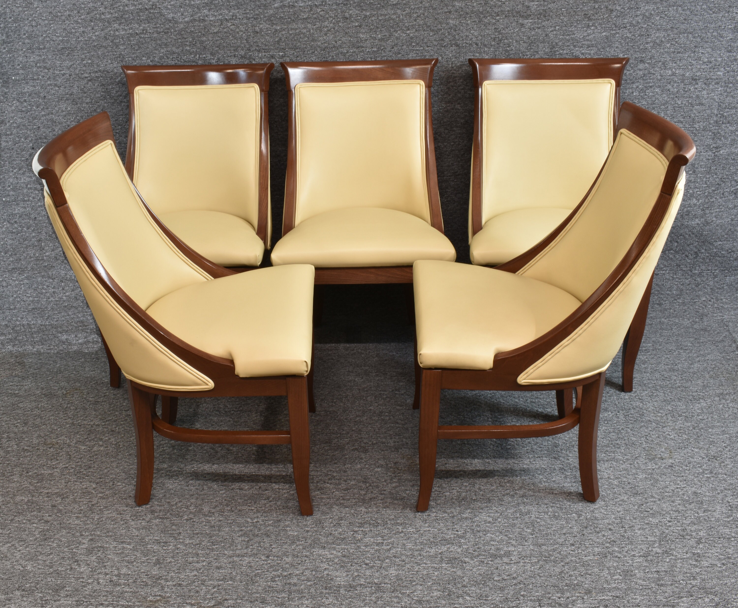 Modern High Back Elegant Sloping Arms Wood Trim Beige Leatherette ...