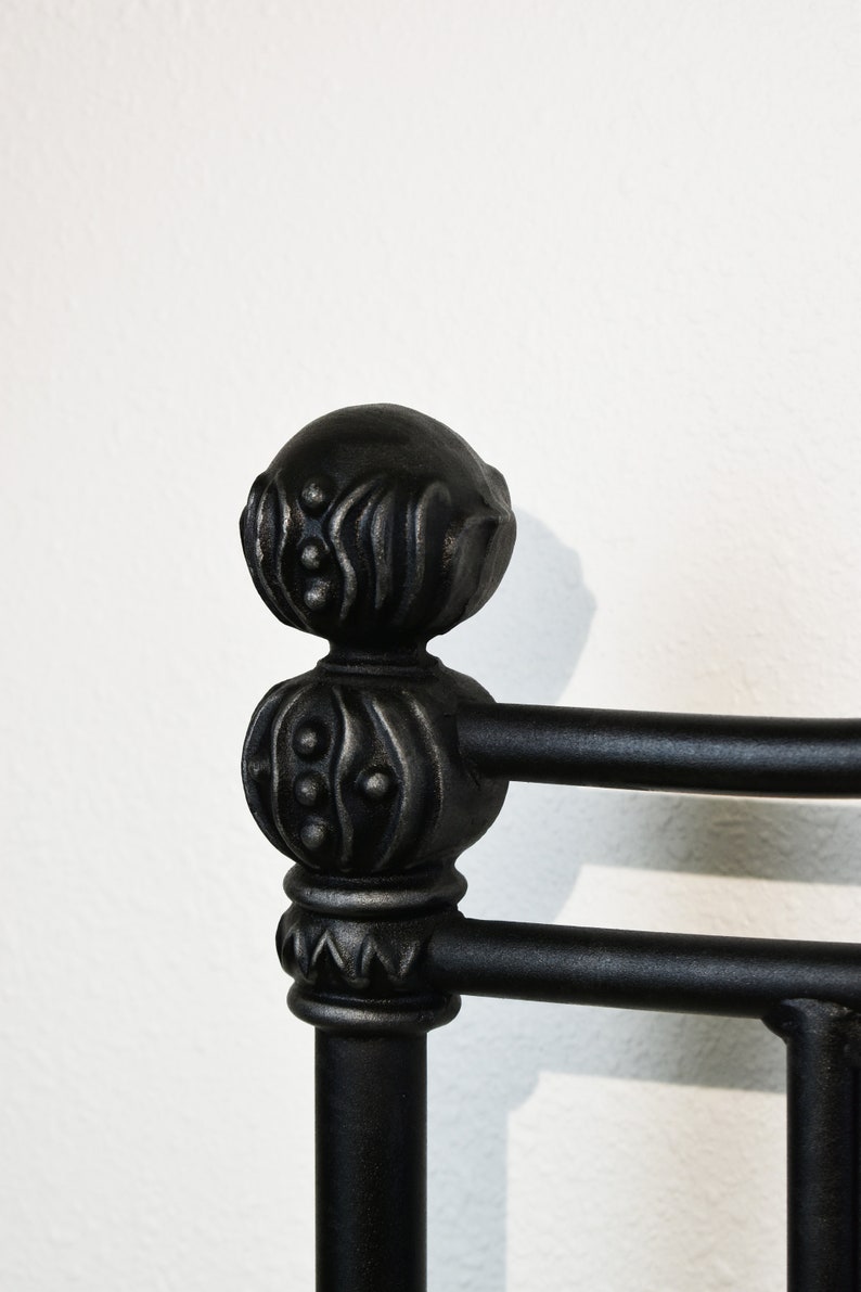 Vintage Wrought Iron Full Bed Frame: Matte Black Headboard & Footboard ...