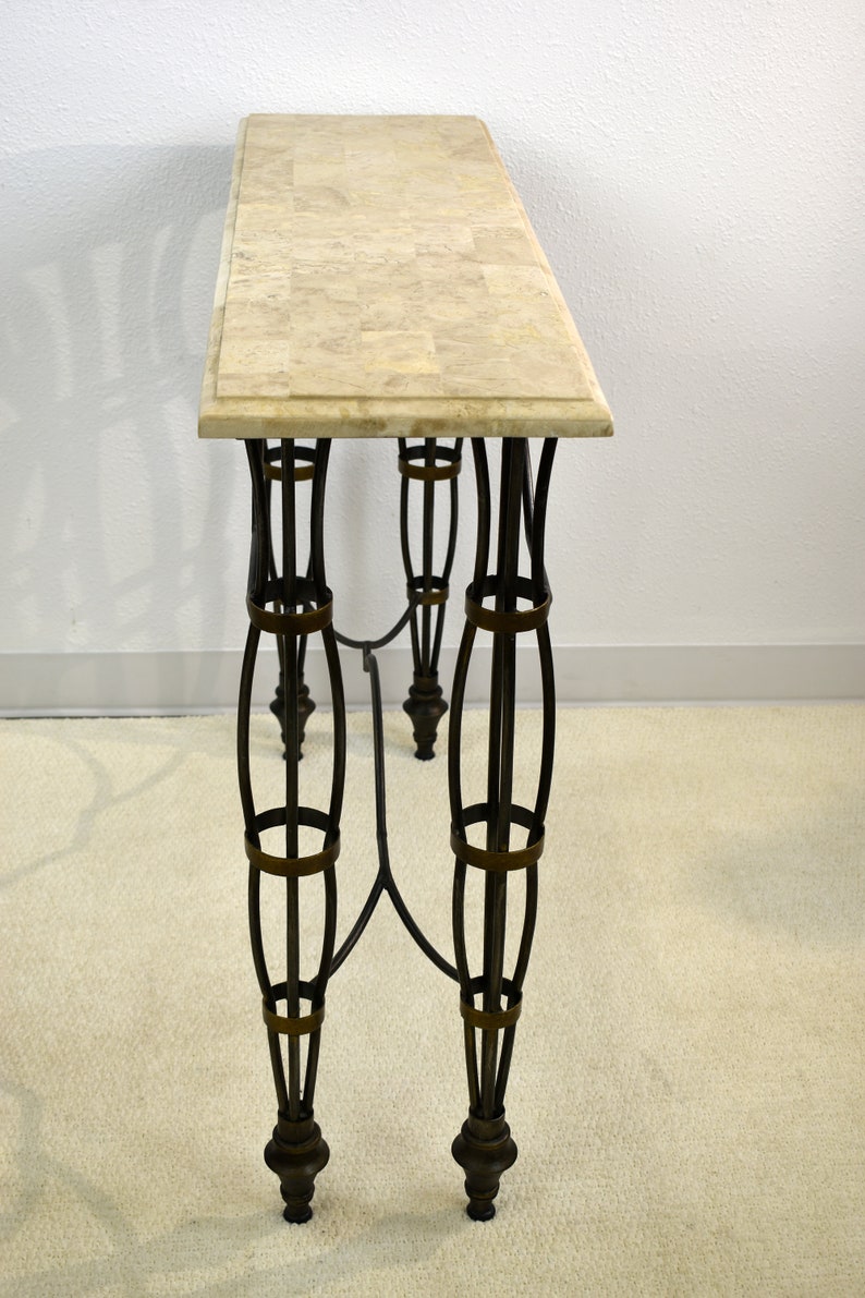 Wrought Iron Console/entry Table Dark Pewter Gold Finish Stone Veneer ...