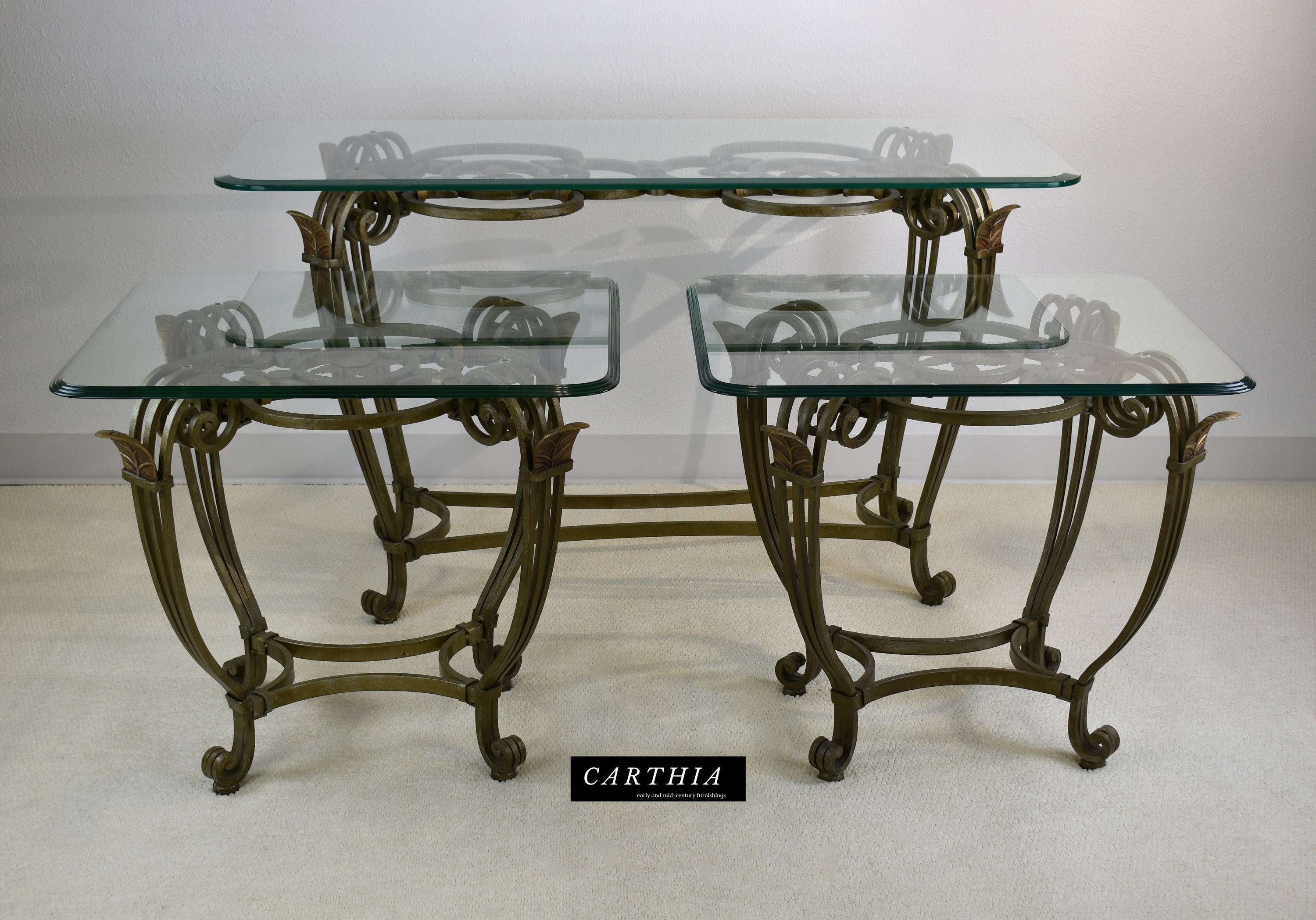 Bronze Wrought Iron Sofa Table and End Tables With Thick 1" Tempered ...