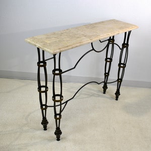 Wrought Iron Console/entry Table Dark Pewter Gold Finish Stone Veneer ...