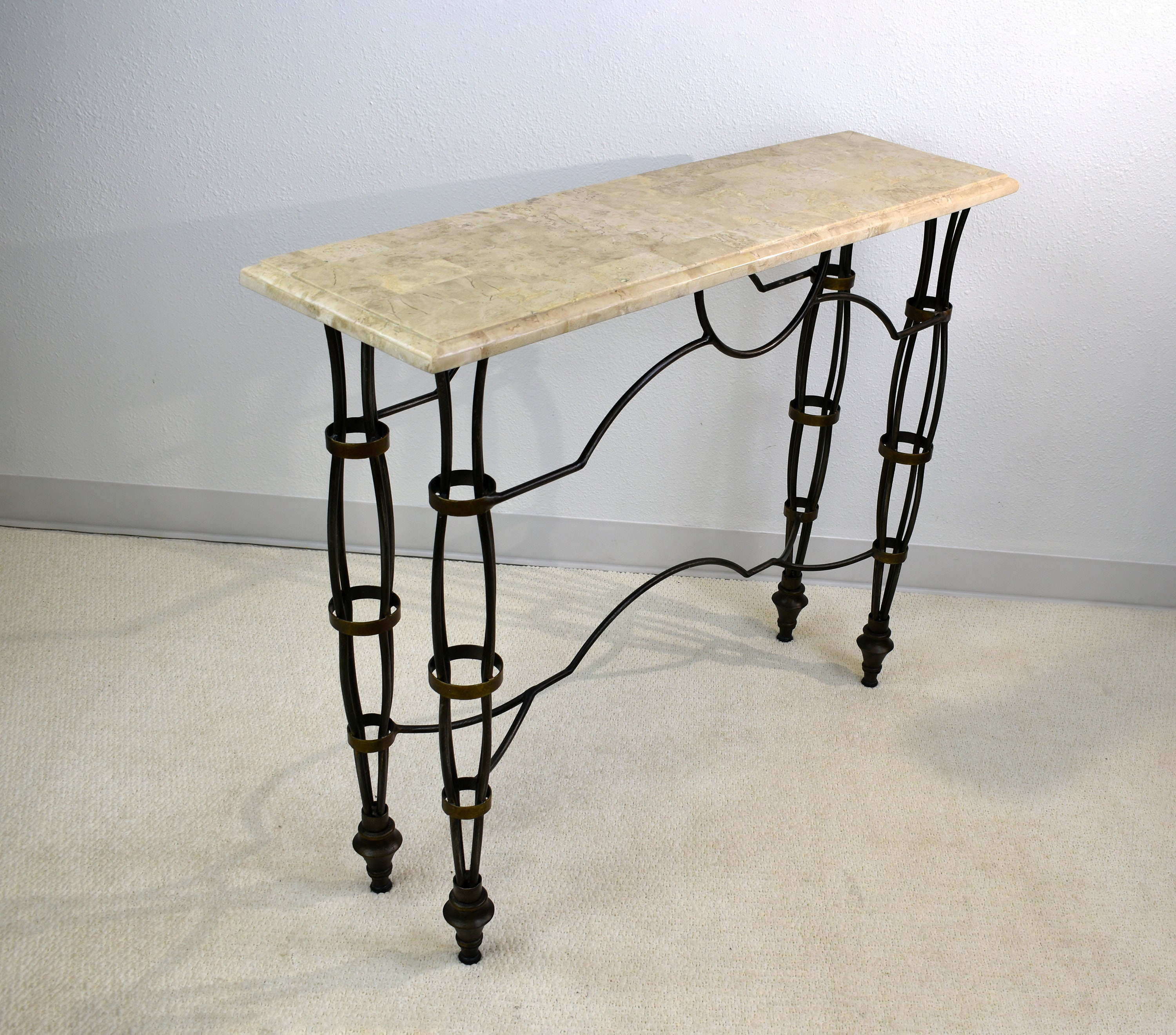 Wrought Iron Console/entry Table Dark Pewter Gold Finish Stone Veneer ...