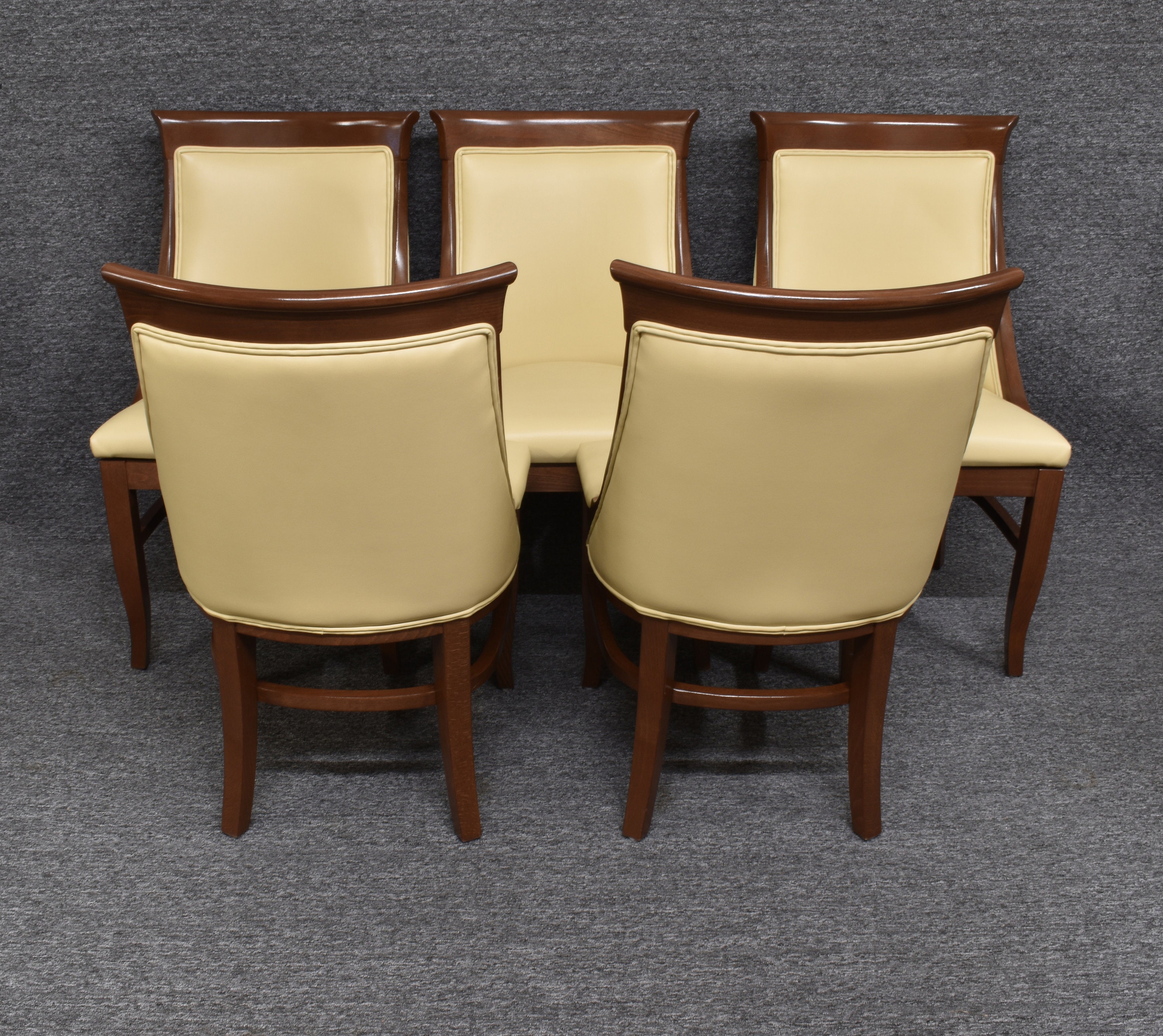 Modern High Back Elegant Sloping Arms Wood Trim Beige Leatherette ...