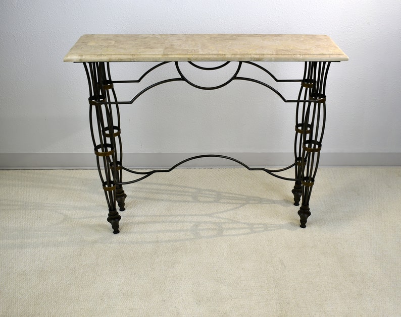 Wrought Iron Console/entry Table Dark Pewter Gold Finish Stone Veneer ...