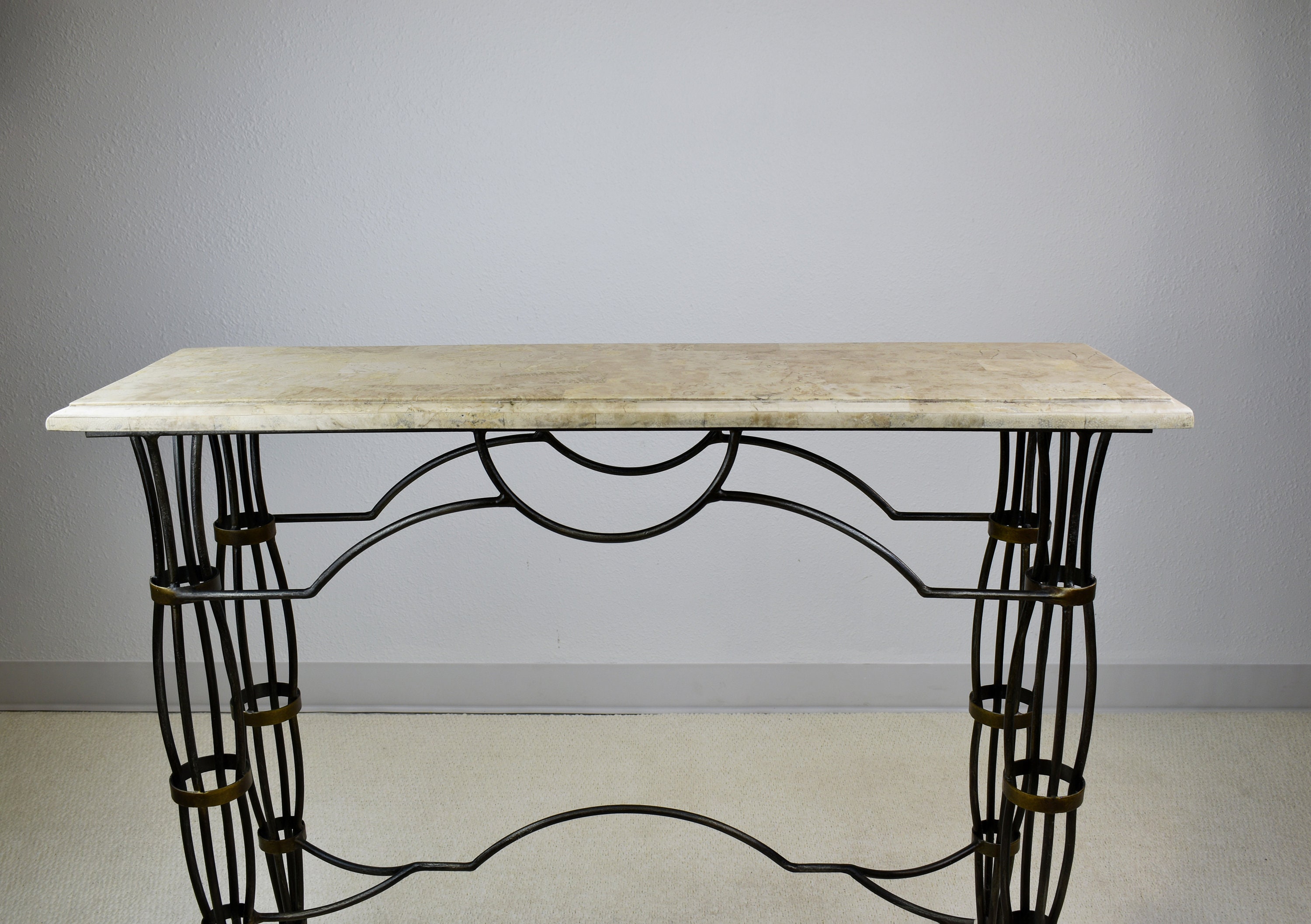 Wrought Iron Console/entry Table Dark Pewter Gold Finish Stone Veneer ...