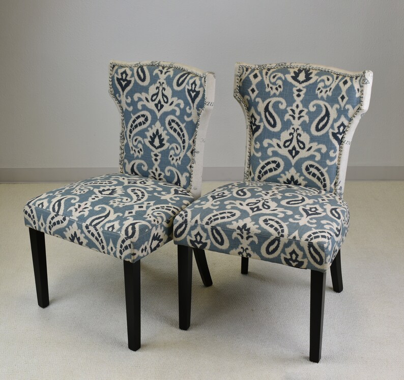 French Country Style Blue Paisley Accent Chair (set 2) - Etsy
