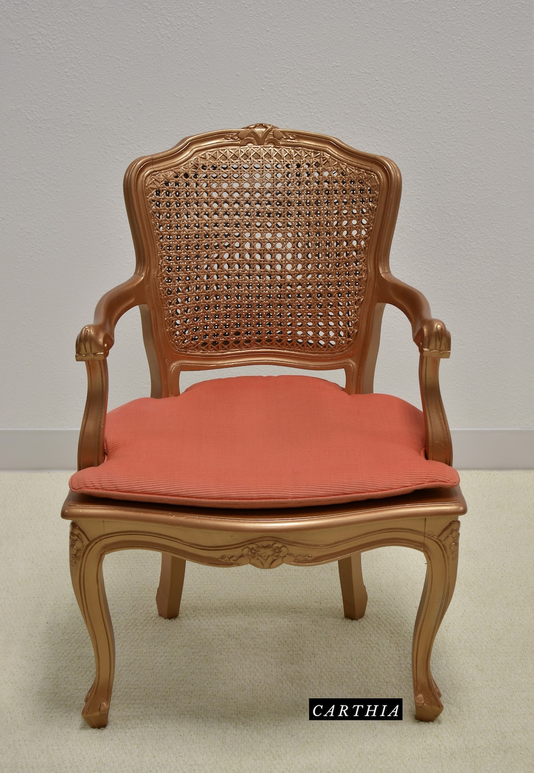 French Country Style Double Cane Back Accent Side Chair Carved Details ...