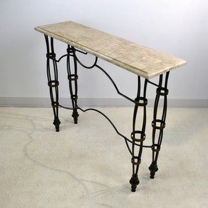 Wrought Iron Console/entry Table Dark Pewter Gold Finish Stone Veneer ...