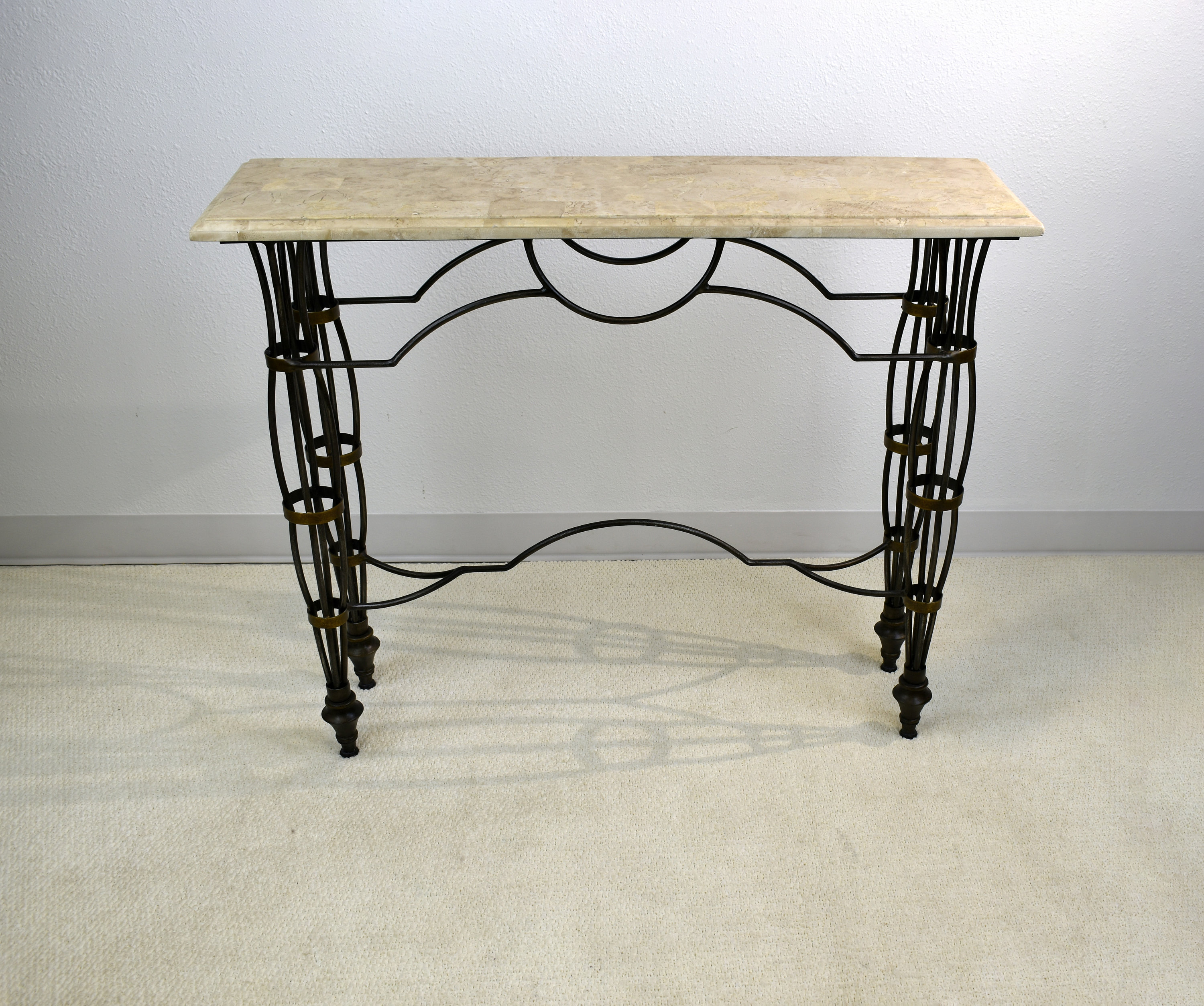Wrought Iron Console/entry Table Dark Pewter Gold Finish Stone Veneer ...