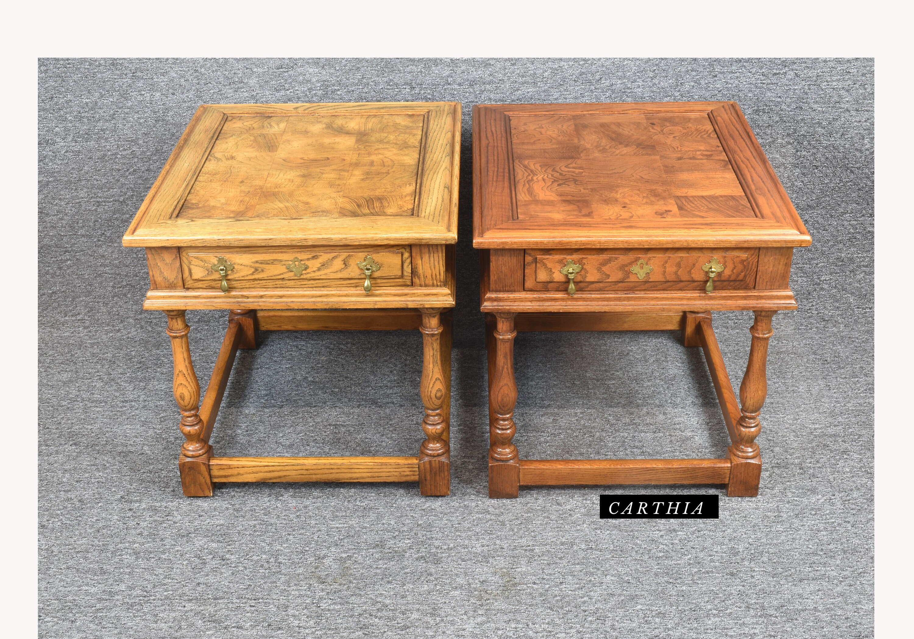 Pair Rustic Country Banded Walnut Accent End Tables / Night Stands by ...