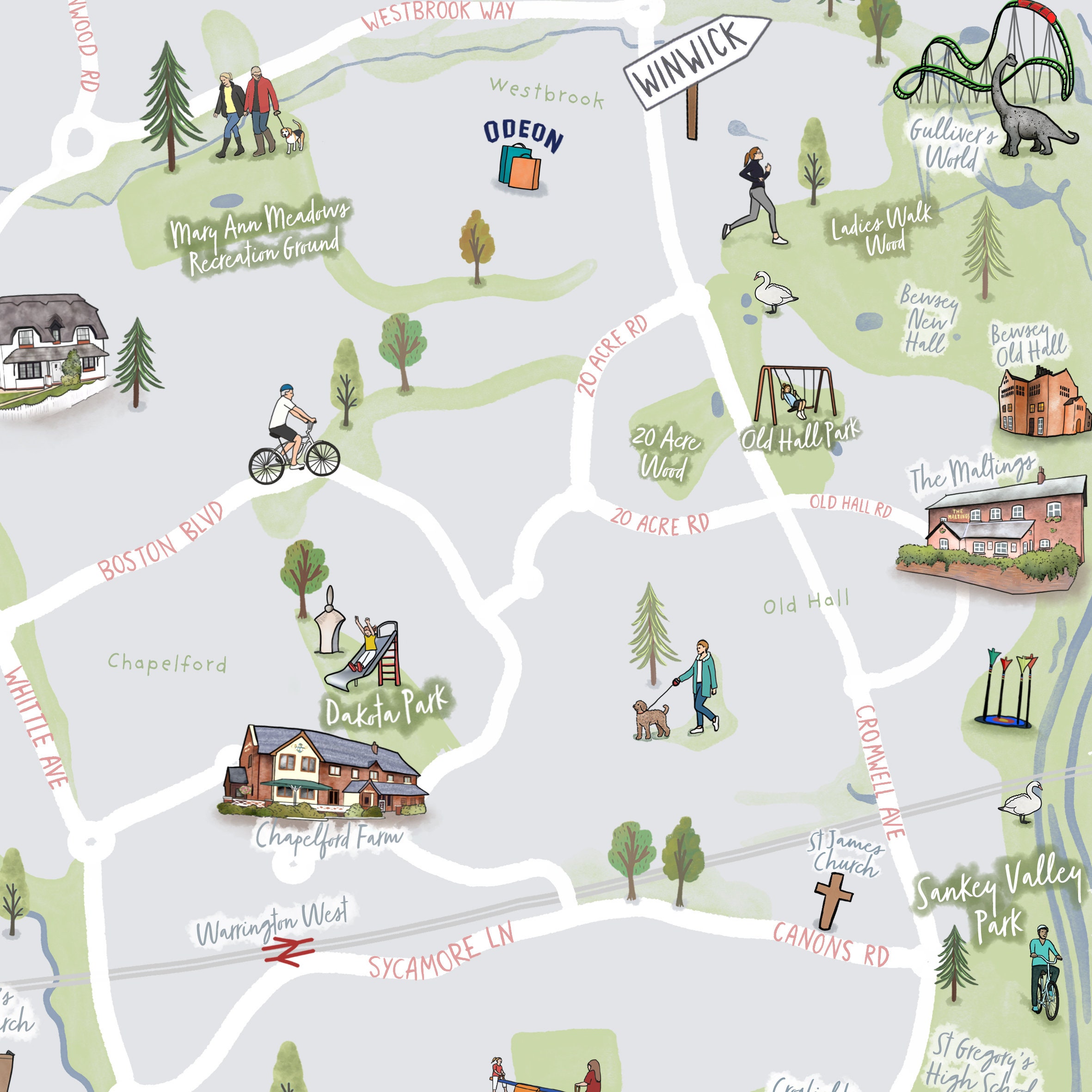 Great Sankey Illustrated Map A3 / A4 Print Personalised Map - Etsy UK