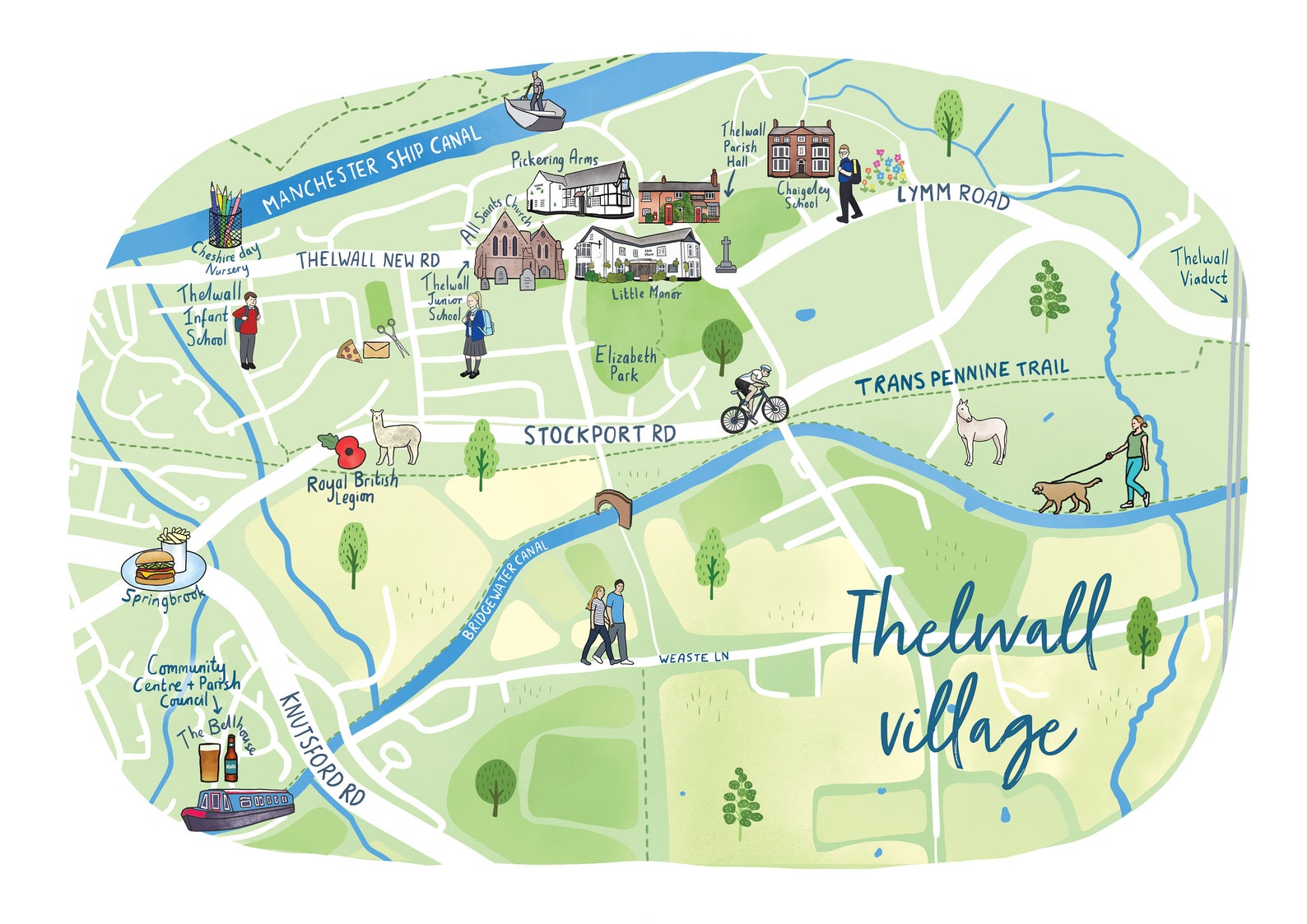 Thelwall Village Map Illustration Art Print Wall Art Home - Etsy Australia