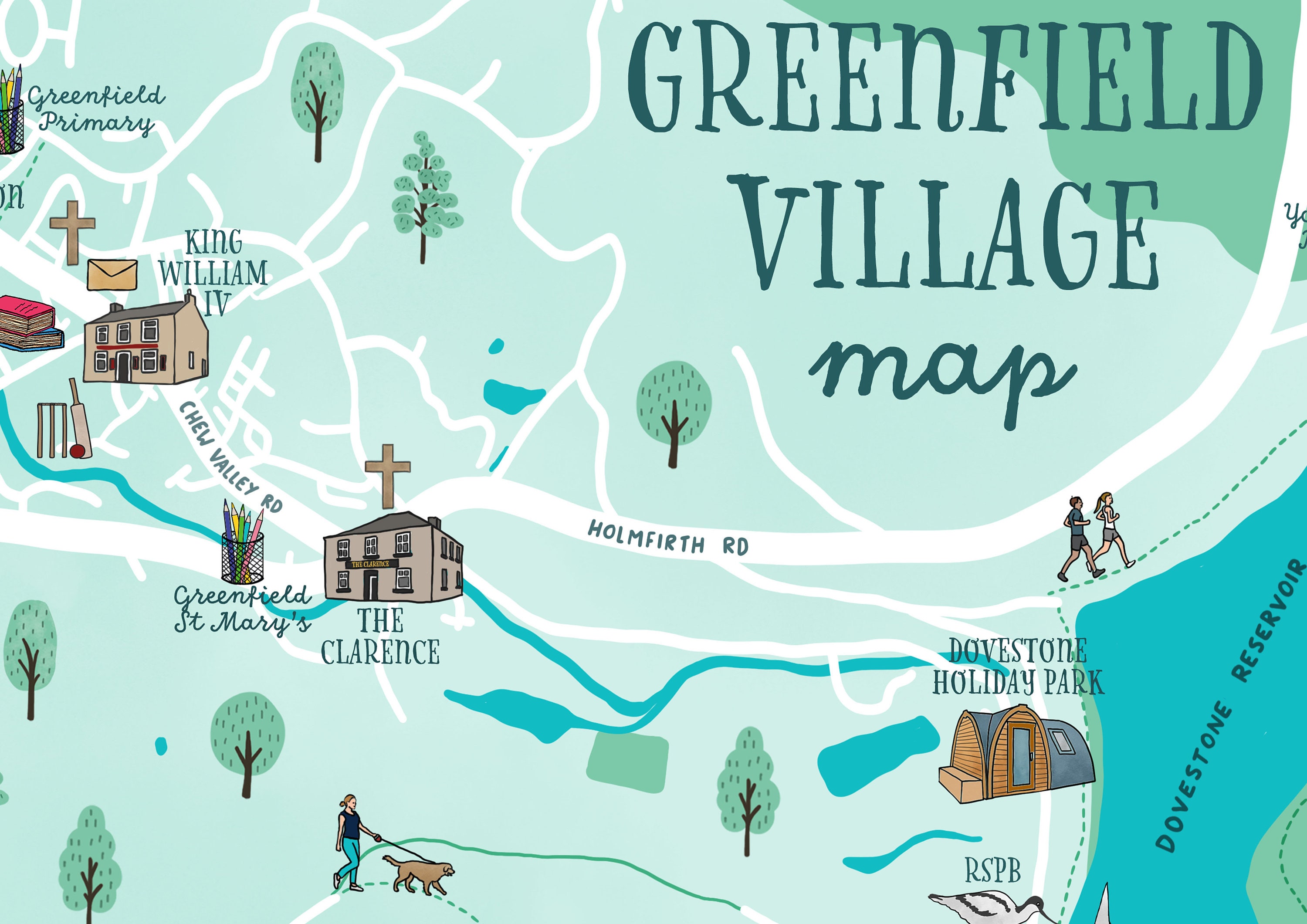 Greenfield Illustrated Map, A3 Art Print, Personalised Print, Wall Art ...