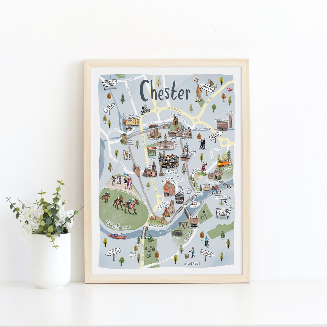 Chester Illustrated Map, A3/A4 Art Print, Cheshire Map - Etsy UK