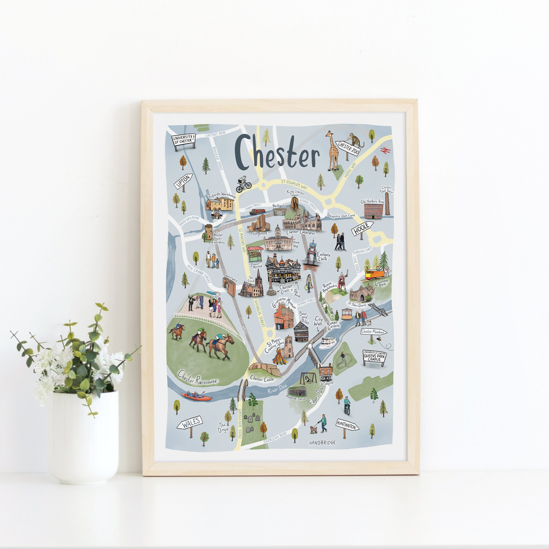 Chester Illustrated Map A3/A4 Art Print Cheshire Map - Etsy UK