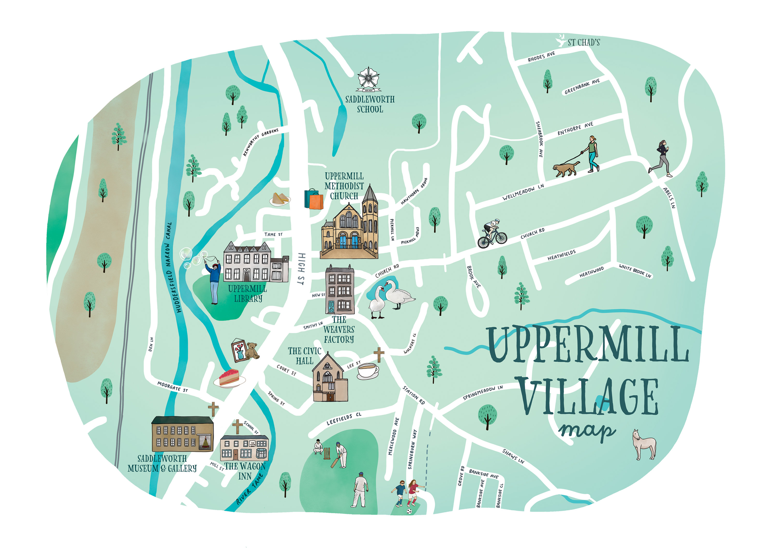Uppermill Village Map Illustration Personalised Map Art | Etsy