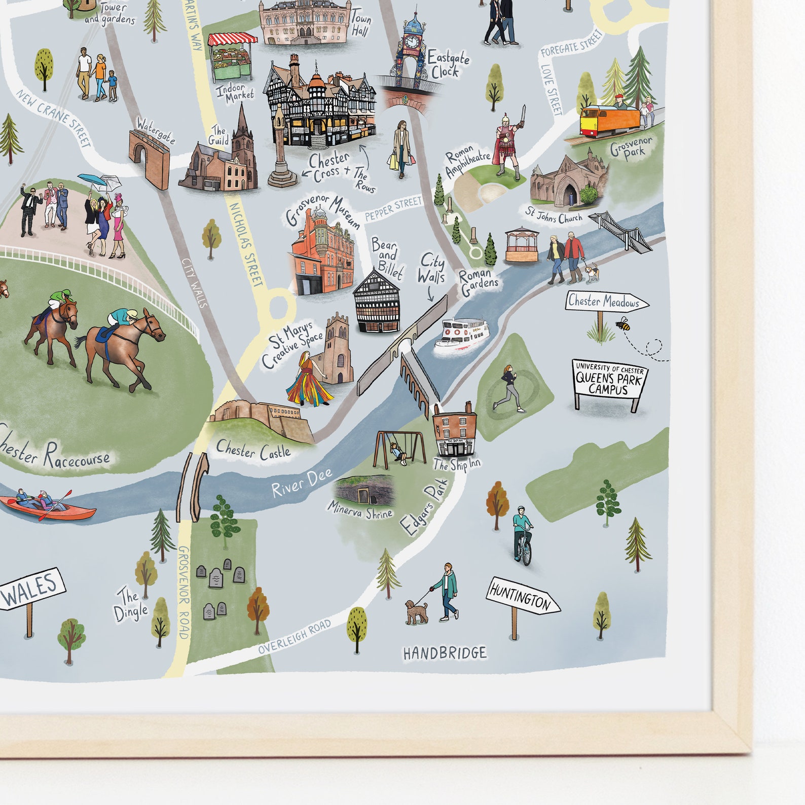 Chester Illustrated Map A3/A4 Art Print Cheshire Map - Etsy UK