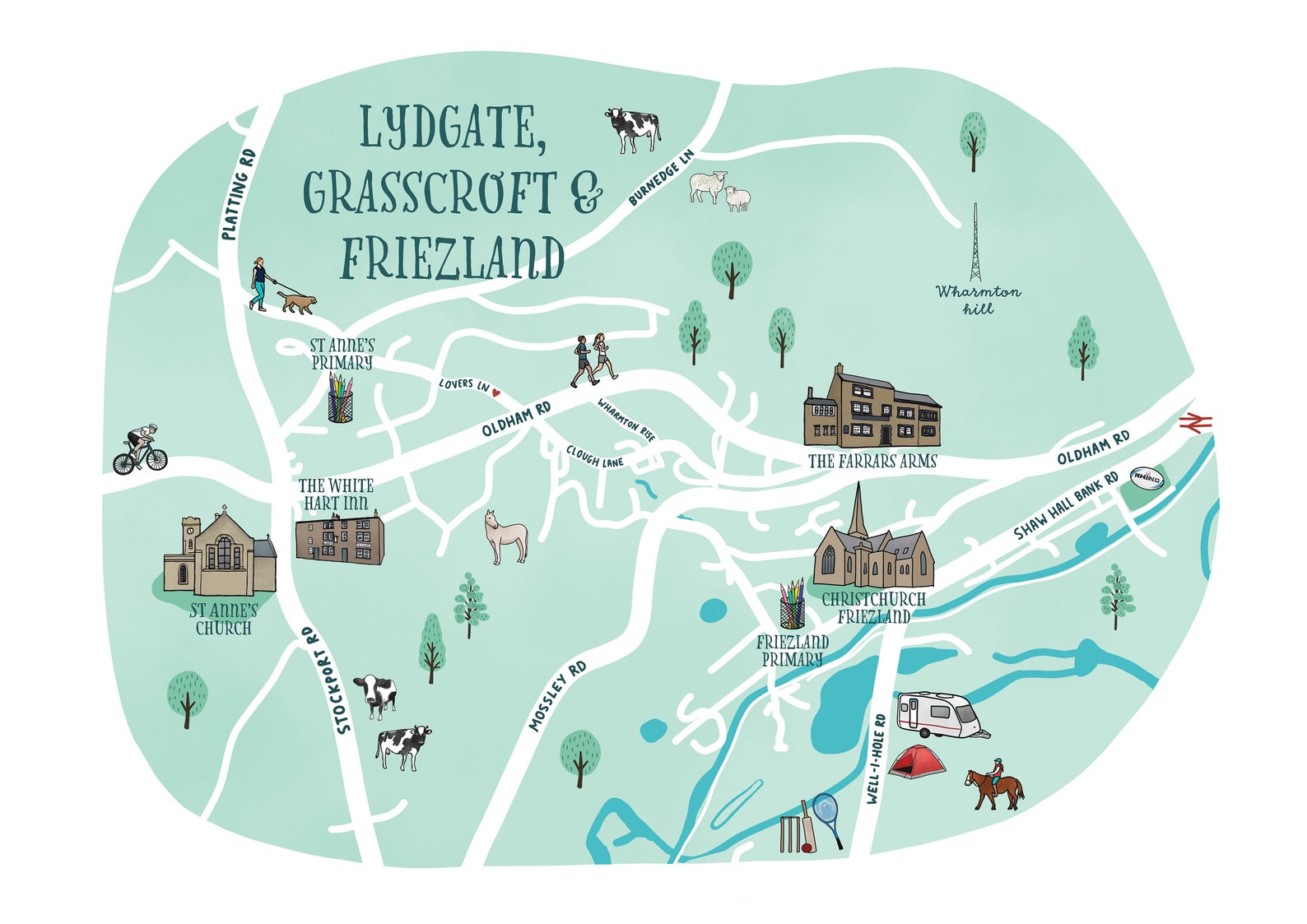 Grasscroft Lydgate Friezland Village Map Illustration Art | Etsy UK