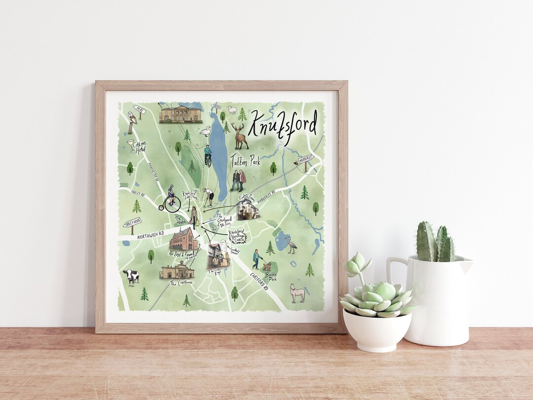 Knutsford Illustrated Map, Square Art Print, Cheshire Village - Etsy UK