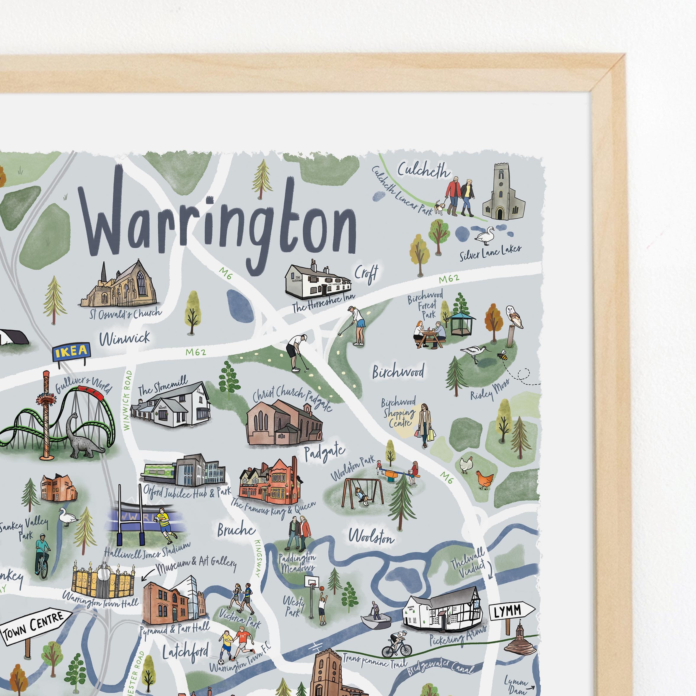 Warrington Illustrated Map, A3 / A4 Art Print, Map Gift - Etsy UK