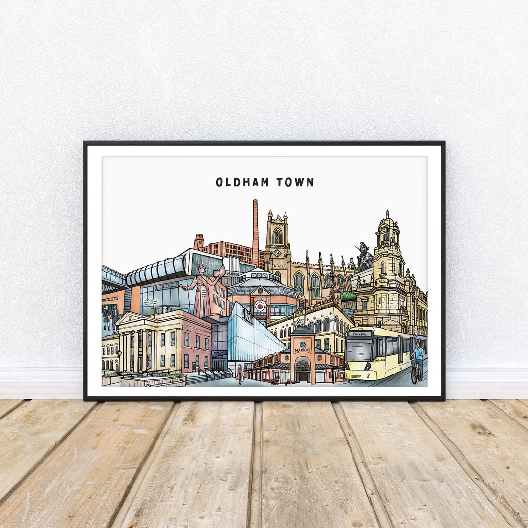 Oldham Town Illustration A4 / A3 Print Unframed - Etsy