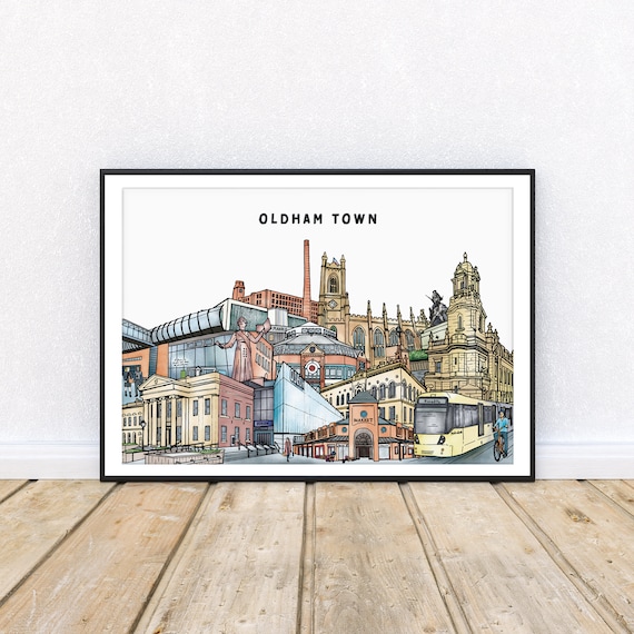 Oldham Town Illustration A4 / A3 Print Unframed - Etsy UK