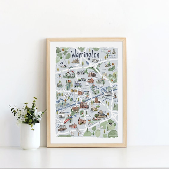 Warrington Illustrated Map A3 / A4 Art Print Map Gift - Etsy UK