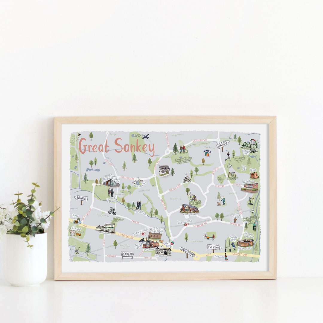 Great Sankey Illustrated Map, A3 / A4 Print, Personalised Map - Etsy UK