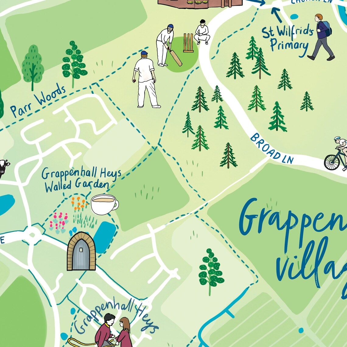 Grappenhall Village Map Illustration Art Print Wall Art | Etsy UK
