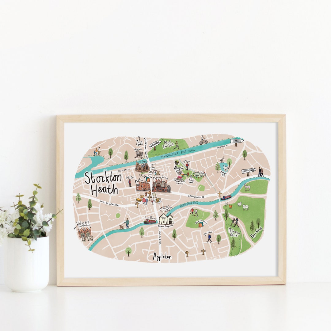 Stockton Heath Map Illustration, A4 / A3 Map, Art Print, Cheshire Wall ...