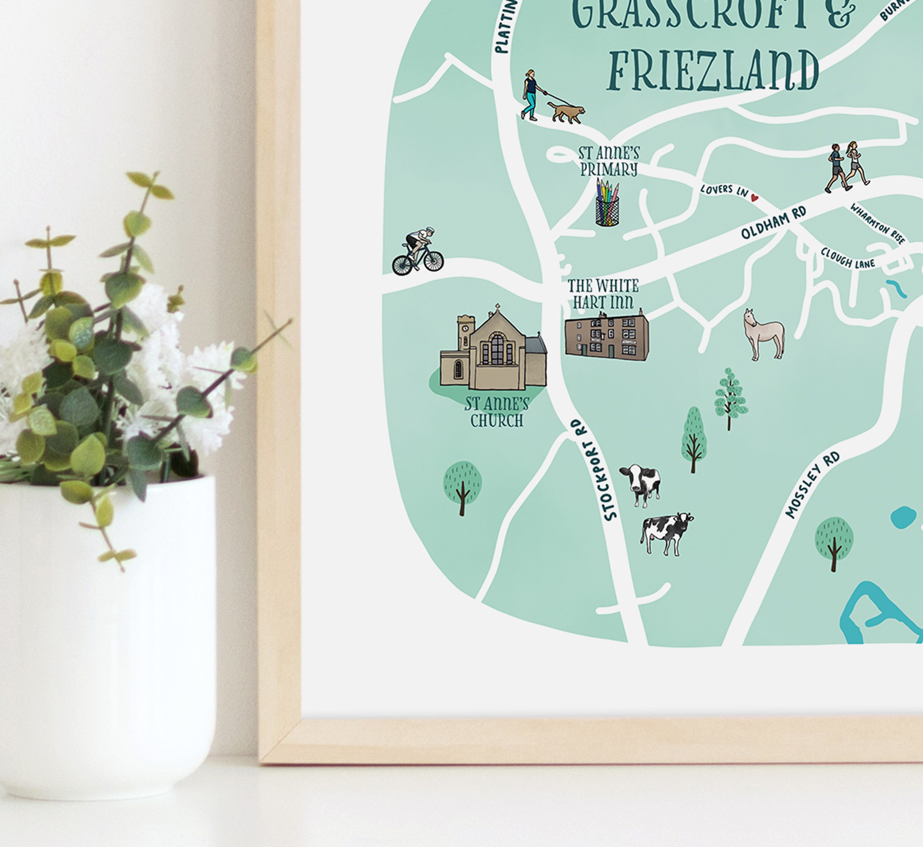Grasscroft Lydgate Friezland Village Map Illustration Art - Etsy UK