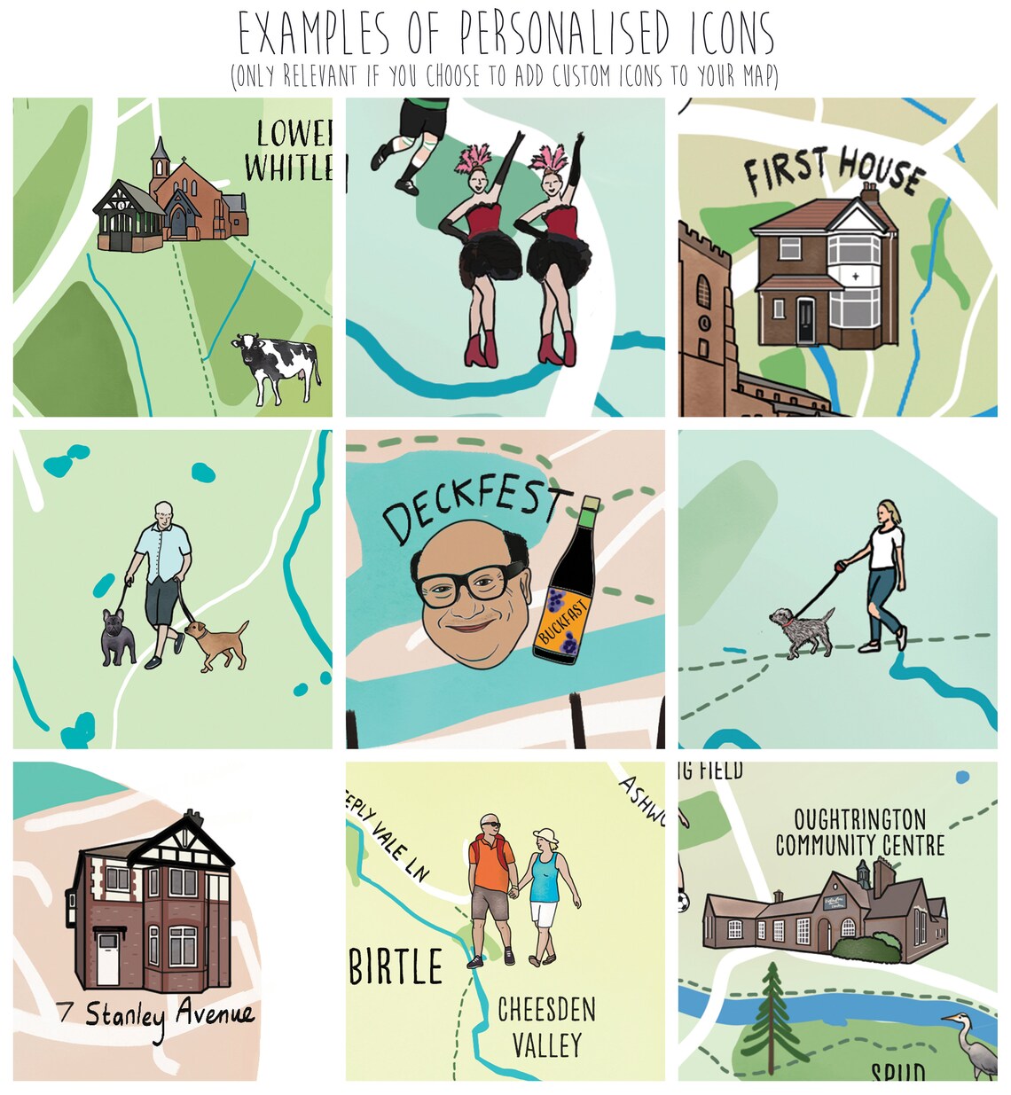 Frodsham Illustrated Map Square Art Print Cheshire Village | Etsy