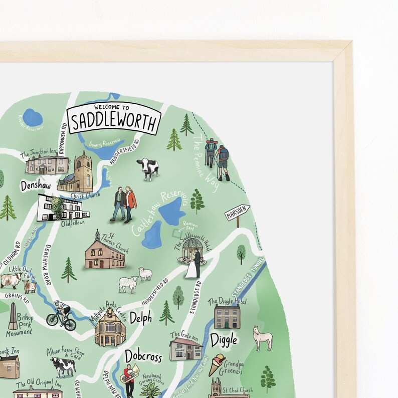 Saddleworth Illustrated Map, A3 Art Print - Etsy UK