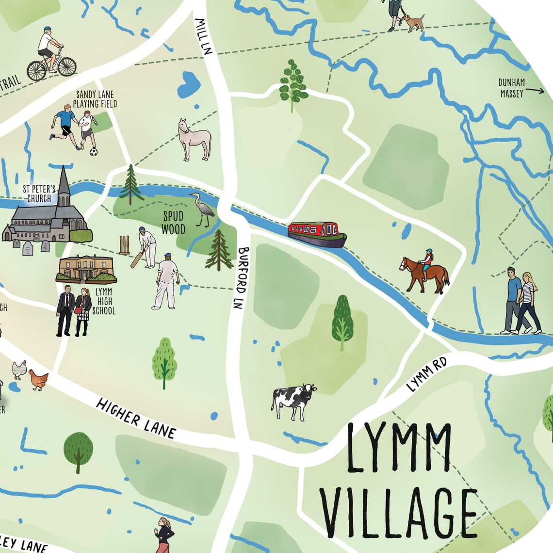 Lymm Village Map Illustration Art Print Wall Art Home | Etsy