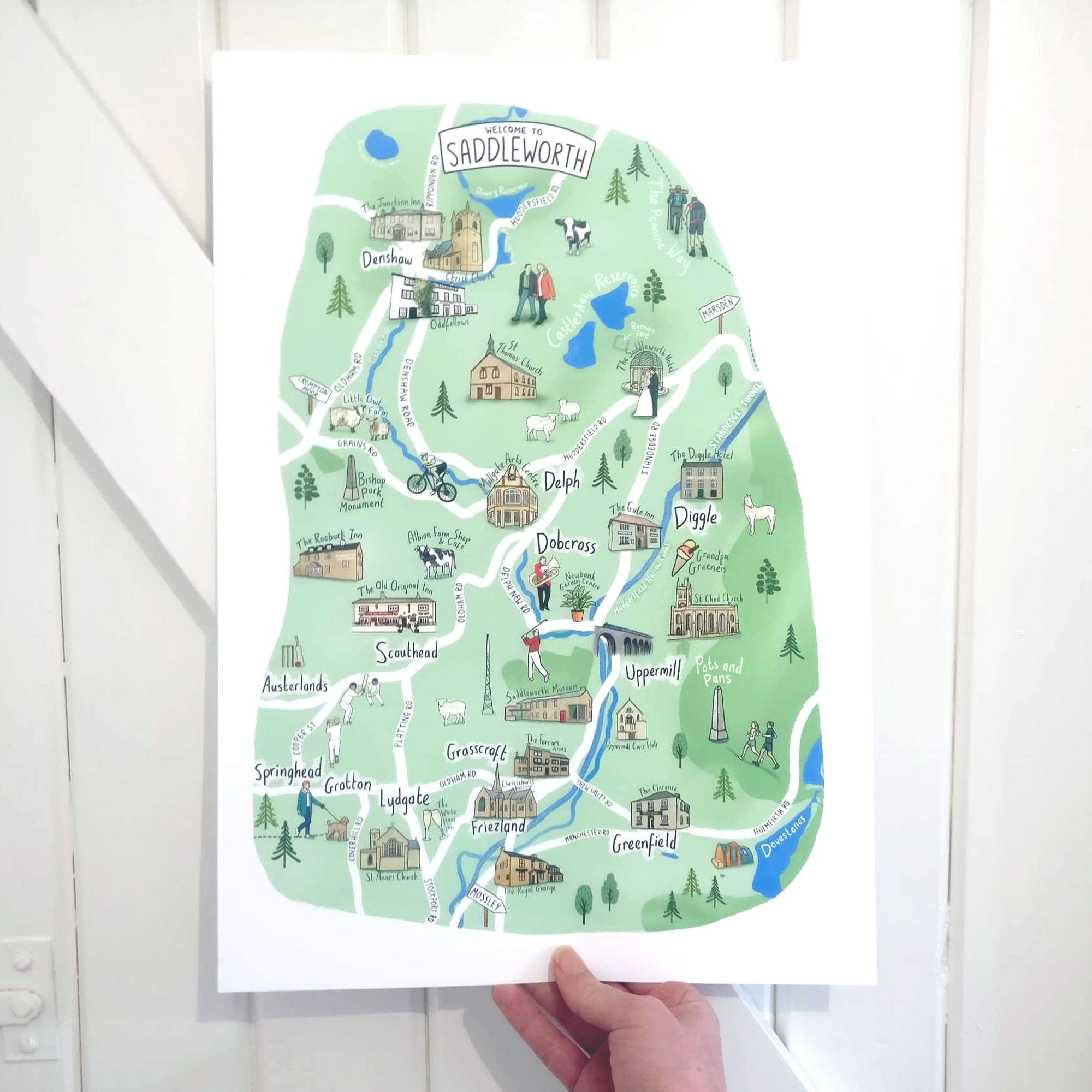 Saddleworth Illustrated Map, A3 Art Print - Etsy UK