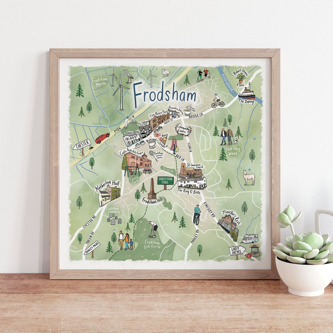 Frodsham Illustrated Map, Square Art Print, Cheshire Village - Etsy UK