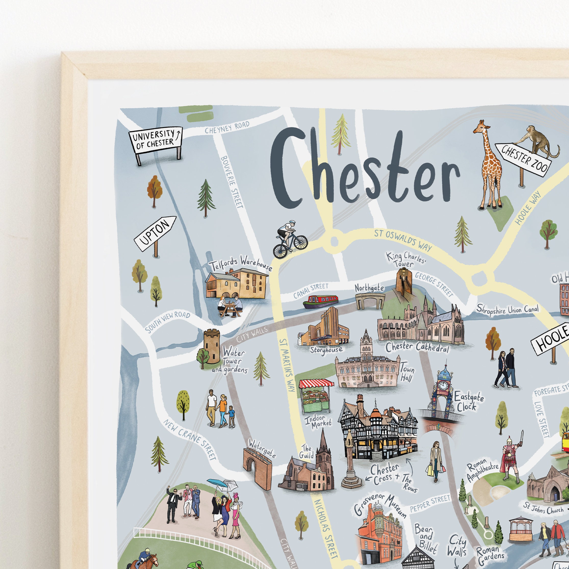 Chester Illustrated Map A3/A4 Art Print Cheshire Map - Etsy UK