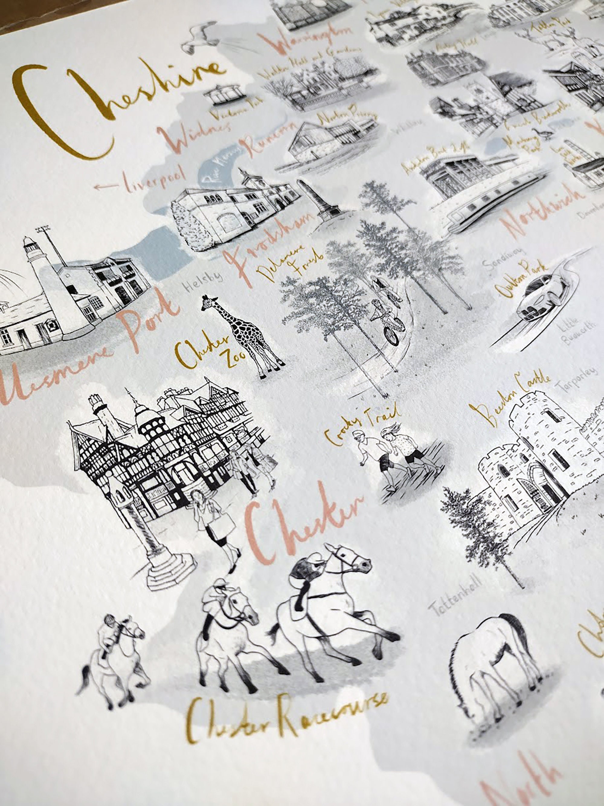 Cheshire Illustrated Map Print A3 / A2 Art Print - Etsy UK