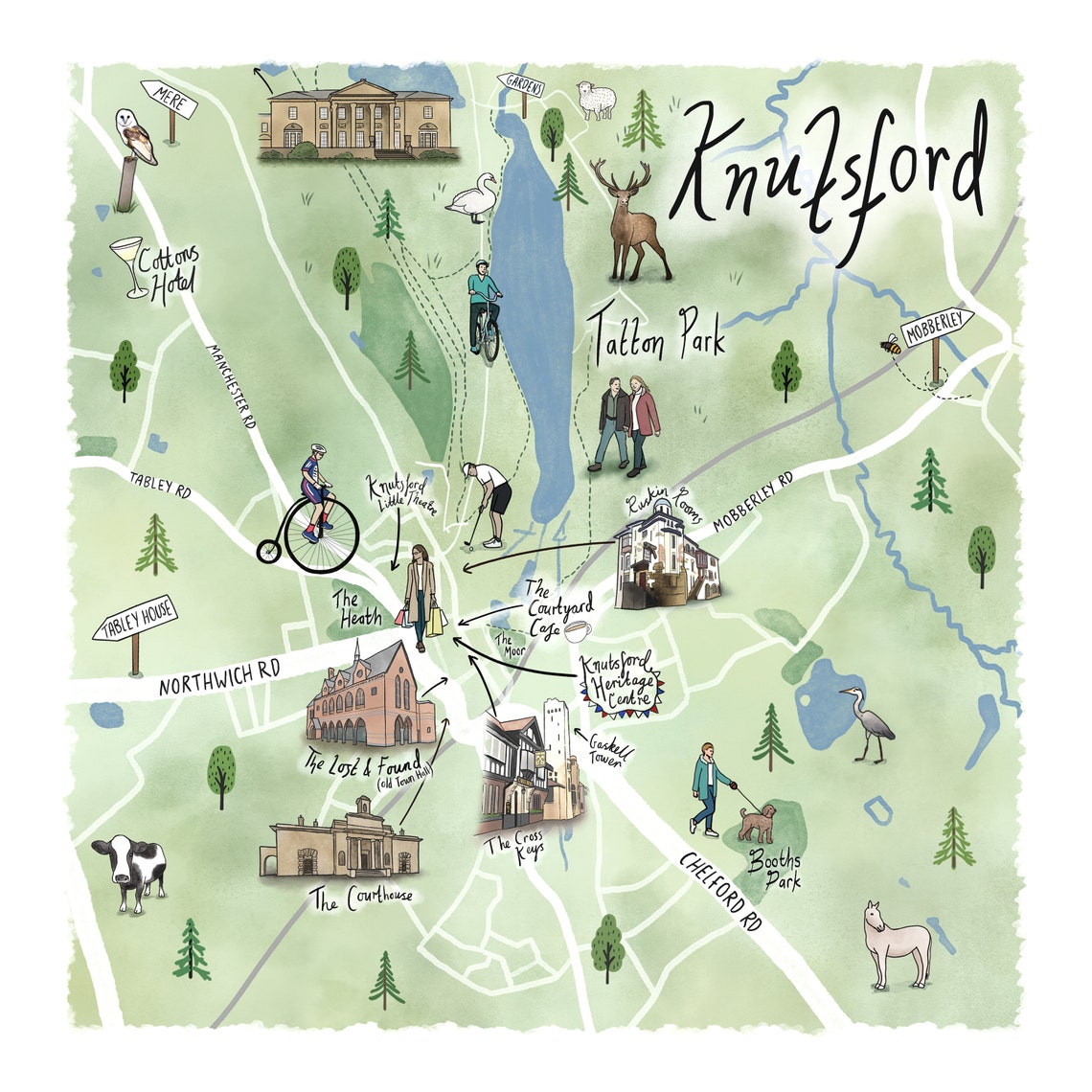Knutsford Illustrated Map Square Art Print Cheshire Village - Etsy UK