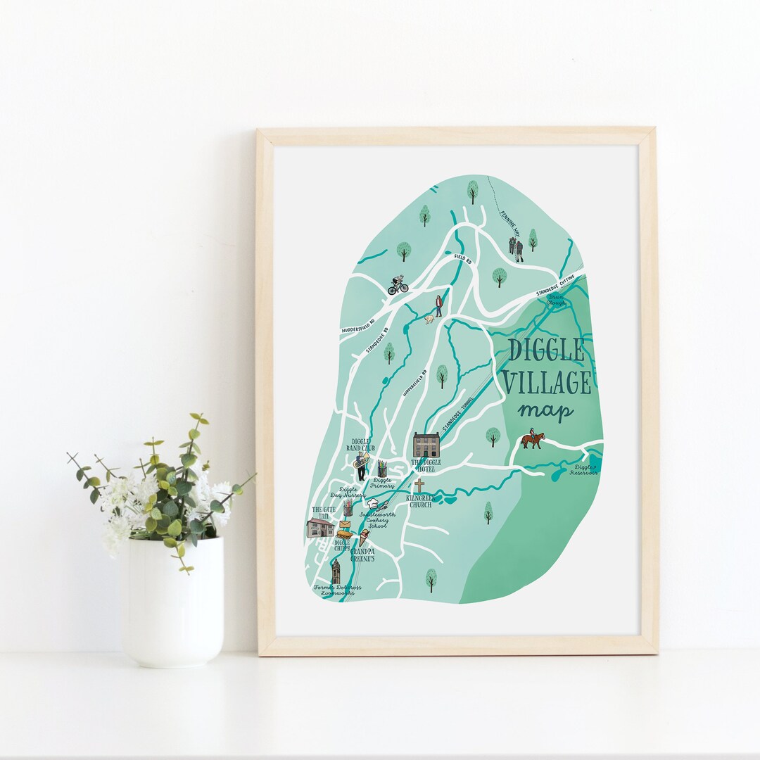 Diggle Village Map Illustration, Saddleworth Gift, A3 Art Print - Etsy UK