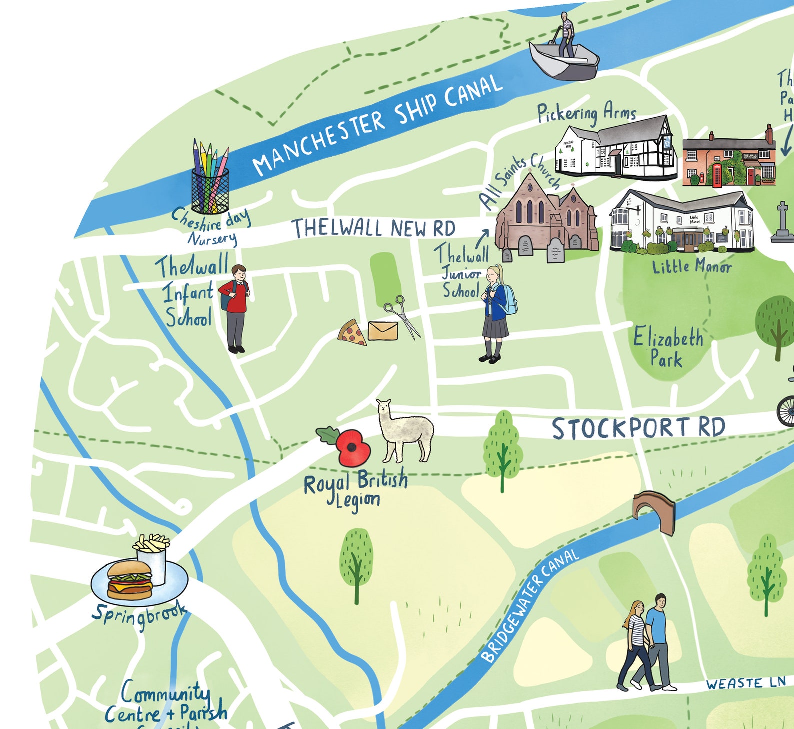 Thelwall Village Map Illustration Art Print Wall Art Home - Etsy UK